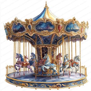 18 Carousel Horse Clipart | Whimsical Fairground Illustrations| Printable Watercolor Clipart ...