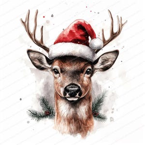14 Deer With Santa Hat Clipart | Christmas Reindeer Design | Printable ...