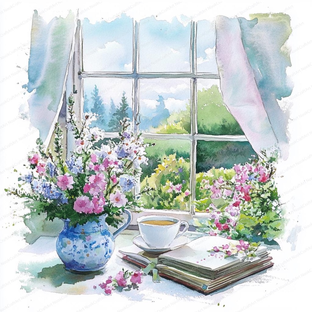 20 Spring Window View Clipart | Watercolor Spring Clipart | High ...