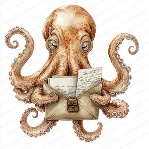 18 Octopus Mailman Clipart | Whimsical Ocean Delivery Art | Printable ...