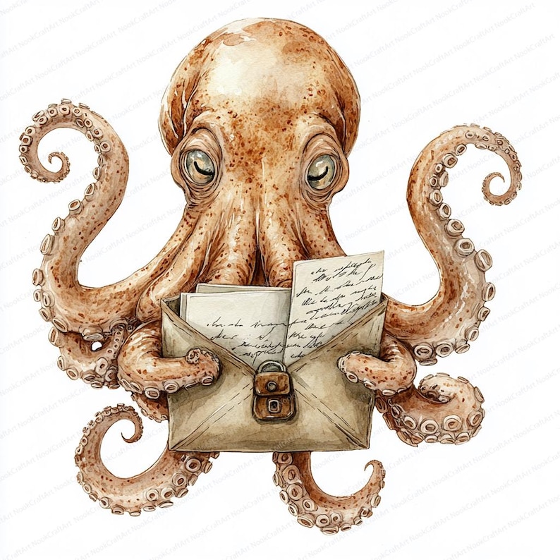 18 Octopus Mailman Clipart | Whimsical Ocean Delivery Art | Printable ...