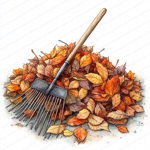 20 Autumn Leaves Rake Clipart | Fall Yard Cleanup Illustration ...