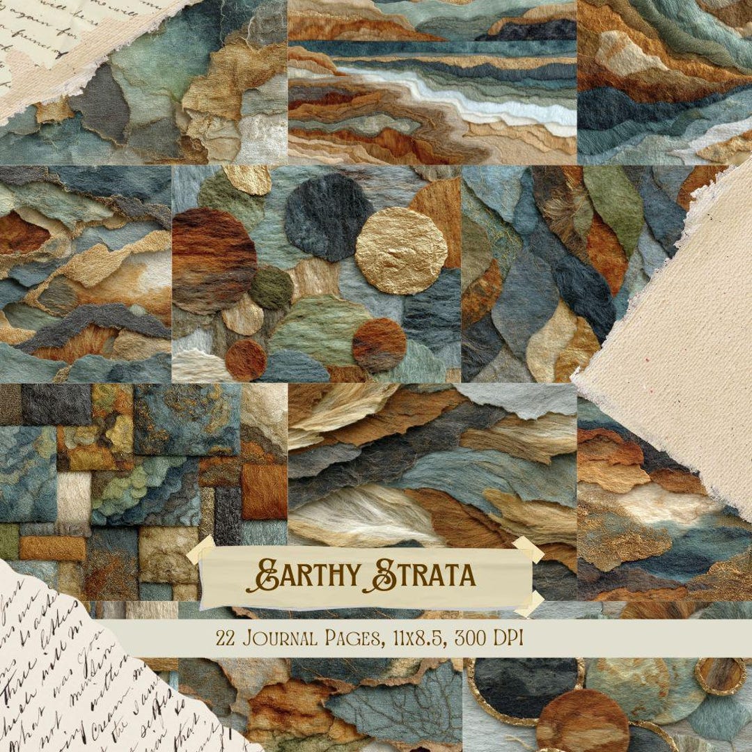 Earthy Strata Junk Journal Kit | Layered Stone Texture Collage Sheets ...