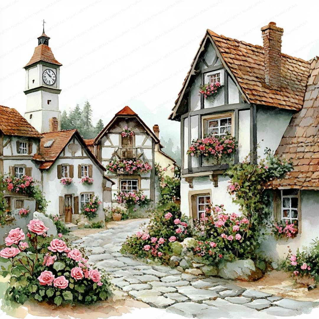 20 Watercolor English Village Houses Clipart Bundle Printable ...