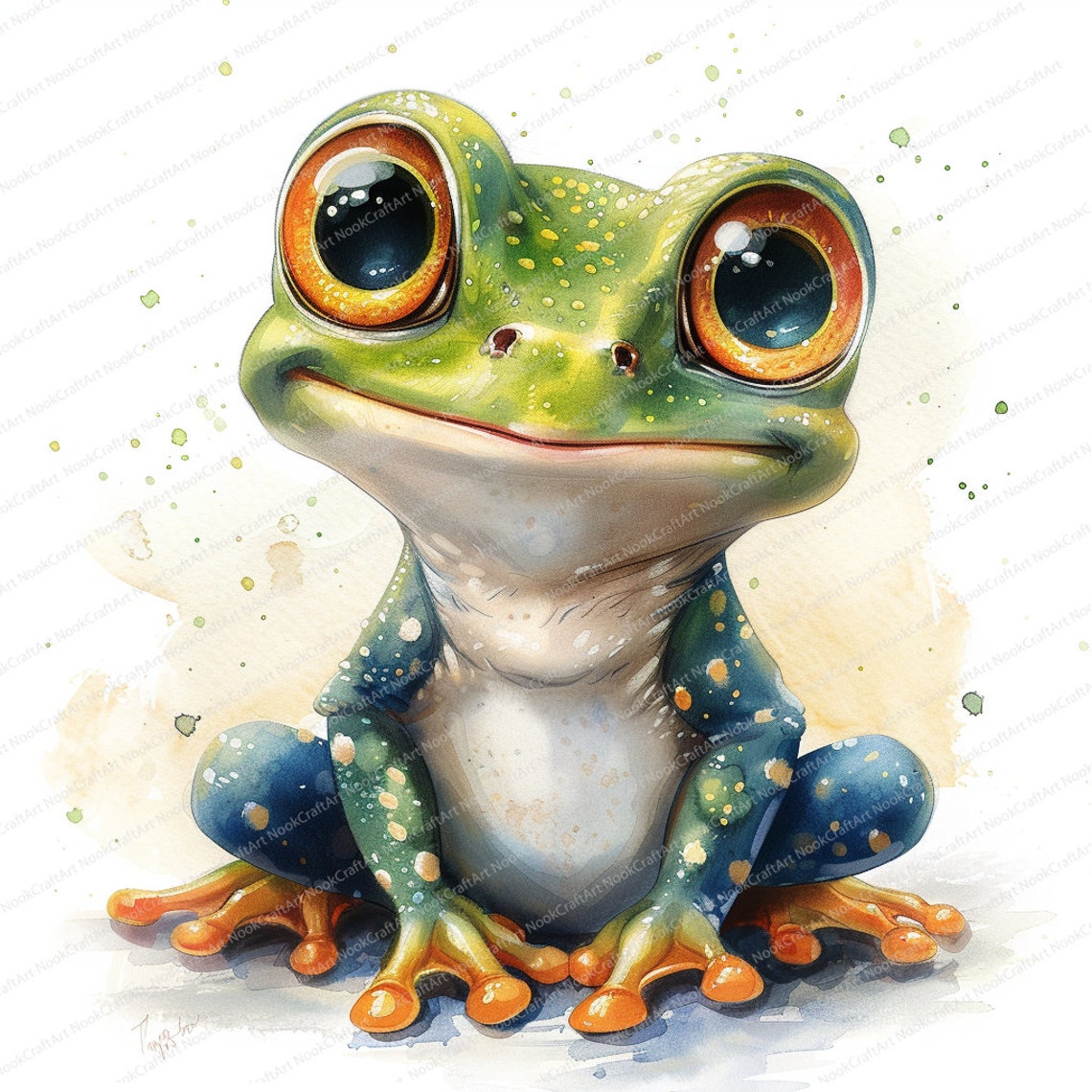 14 Watercolor Frog Clipart Cute Baby Frog Printable Watercolor Clipart ...