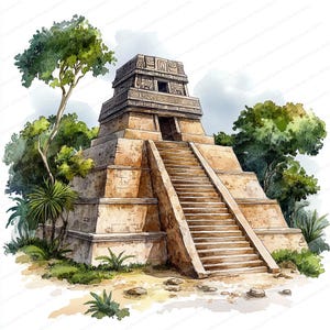 16 Aztec Temple Clipart | Aztec Pyramid | Printable Watercolor Clipart ...