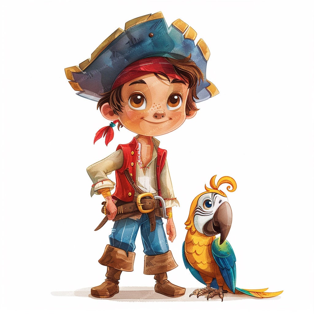 14 Cartoon Pirates Clipart Cute Pirates Print Printable Watercolor ...