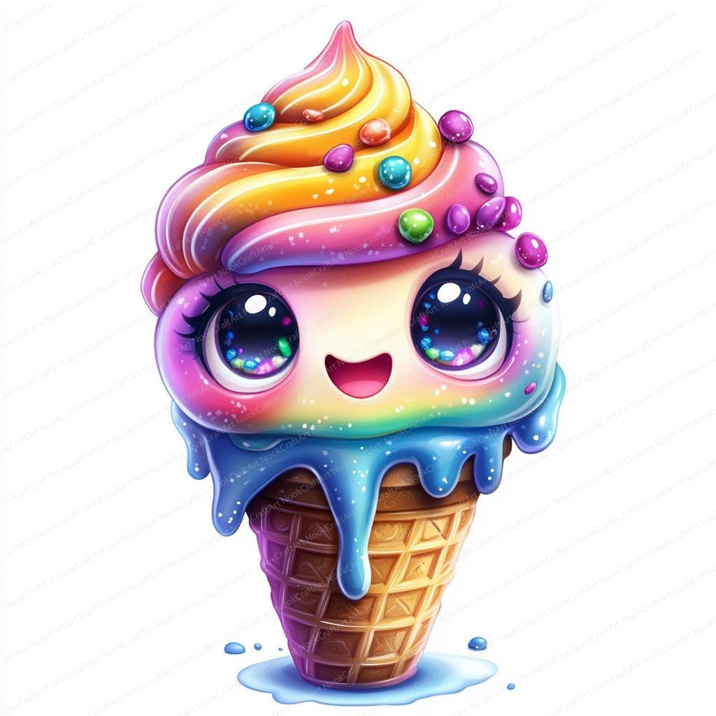 18 Cute Ice Cream Cone Clipart | Printable Watercolor Clipart | High ...
