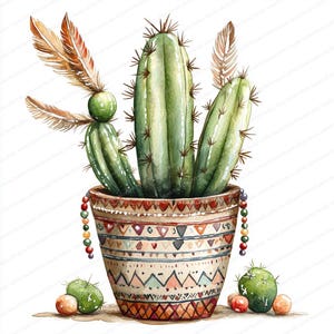24 Cactus in Boho Painted Pot Clipart | Bohemian Style Plant ...