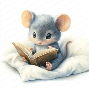 14 Mouse With Books Clipart | Mouse Bedroom | Printable Watercolor ...