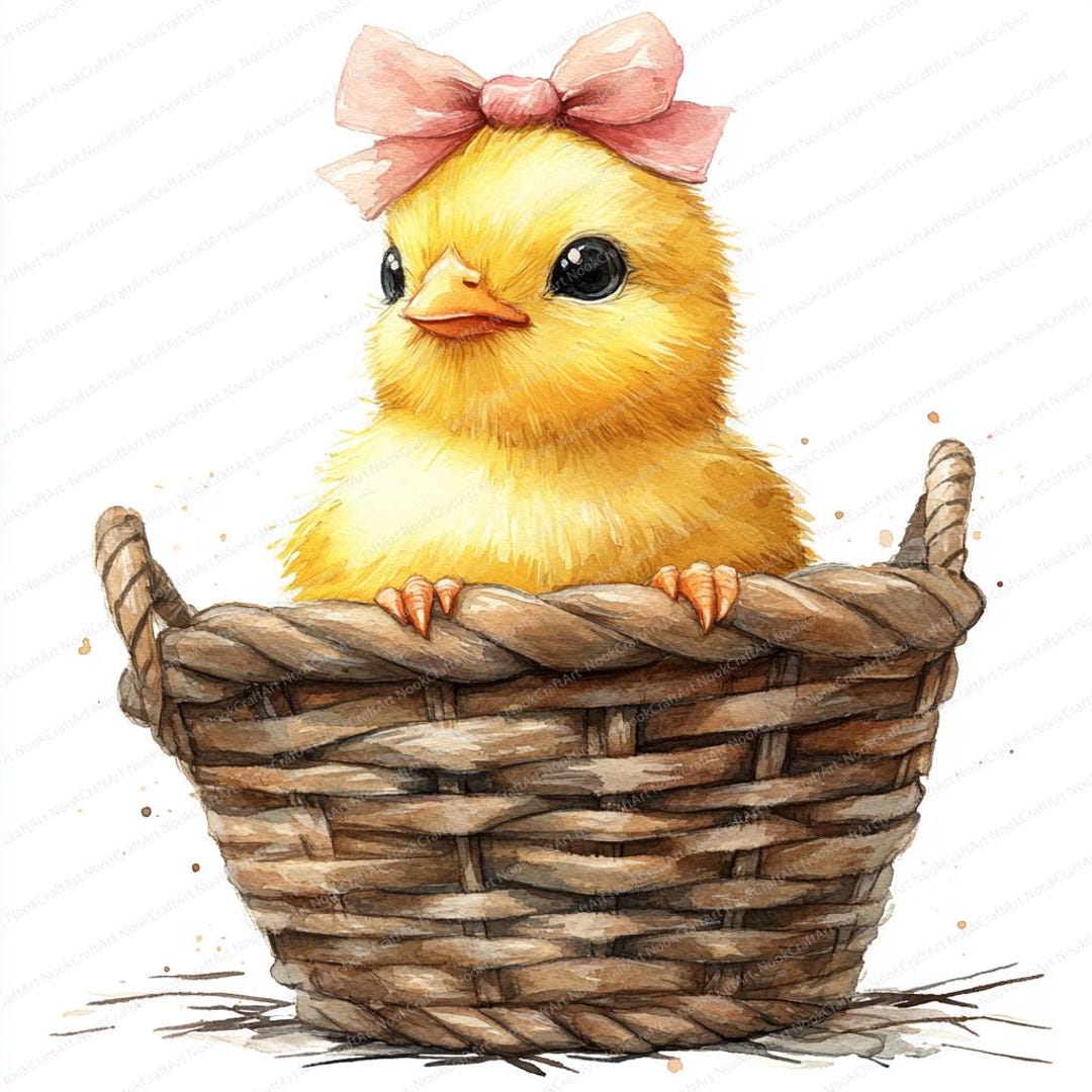 20 Chick With Big Bow Clipart | Cute Poultry Illustration| Printable ...
