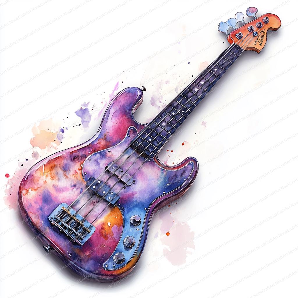 21 Watercolor Bass Guitar Clipart | Purple-pink Artistic Vibes ...