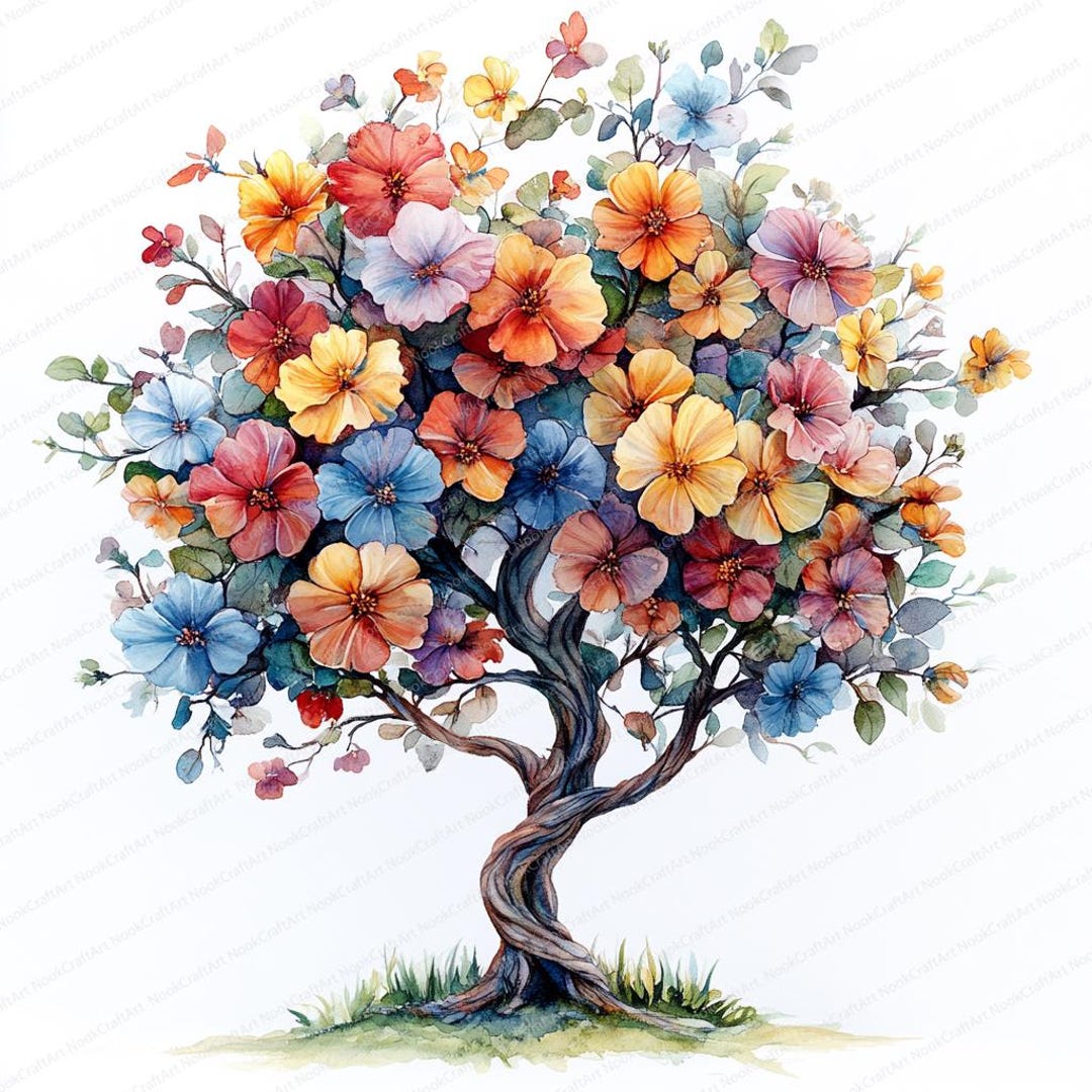 20 Flowering Tree Clipart | Blossoming Flora Art Design | Printable ...
