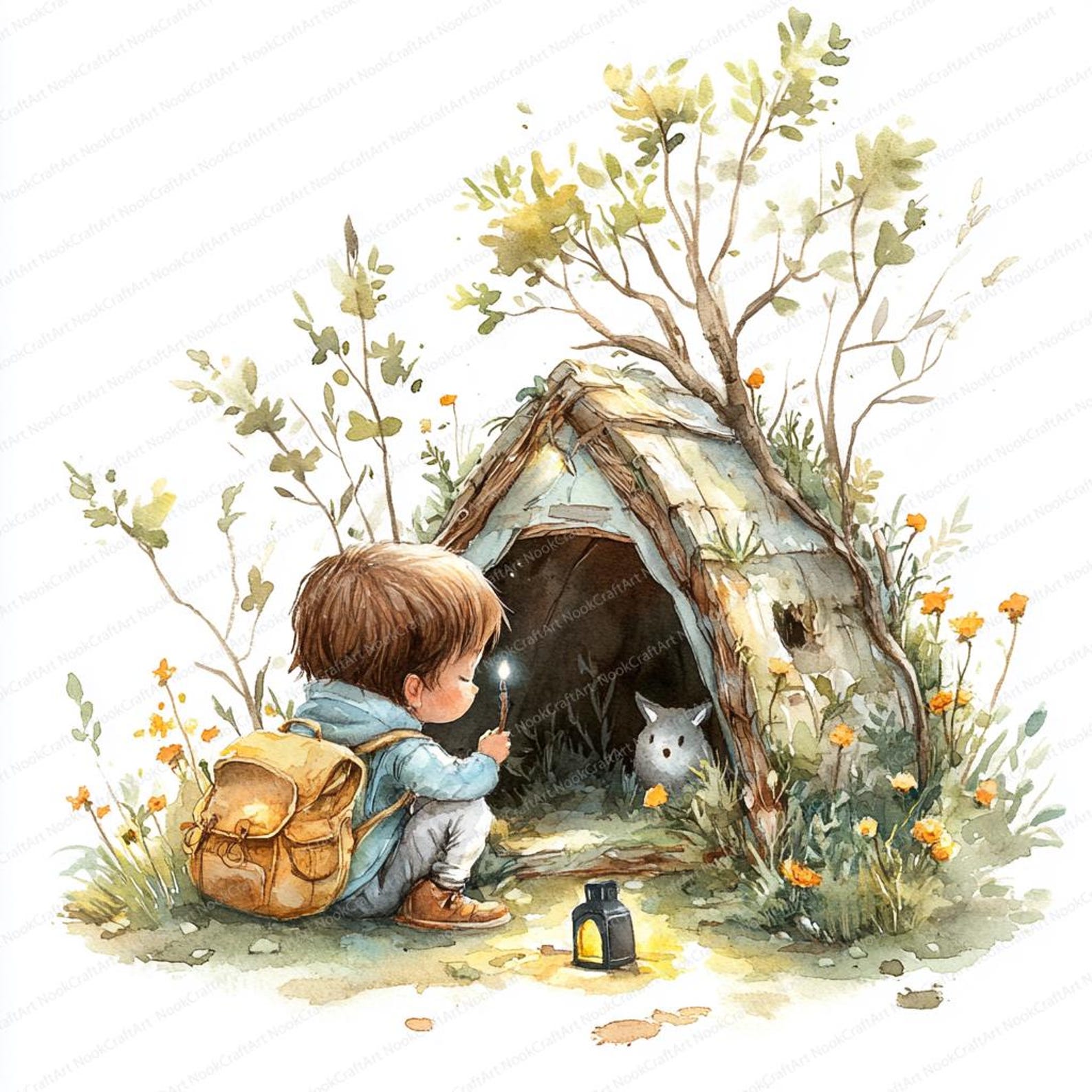 21 Child Building Branch Fort Clipart | Whimsical Kids Outdoor ...