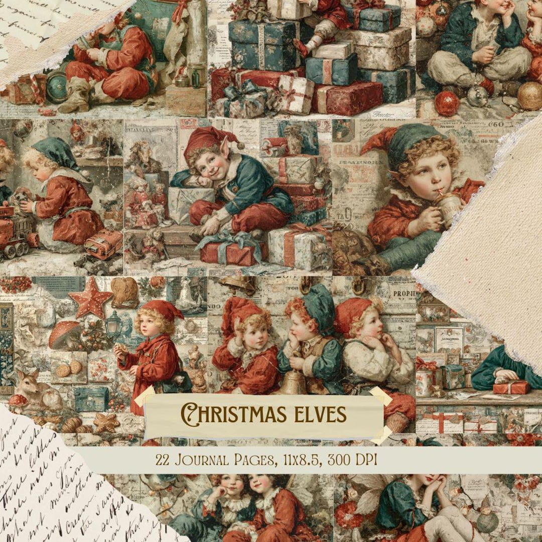 Christmas Elves Junk Journal Kit | Vintage Elf Collage Sheets | Holiday ...
