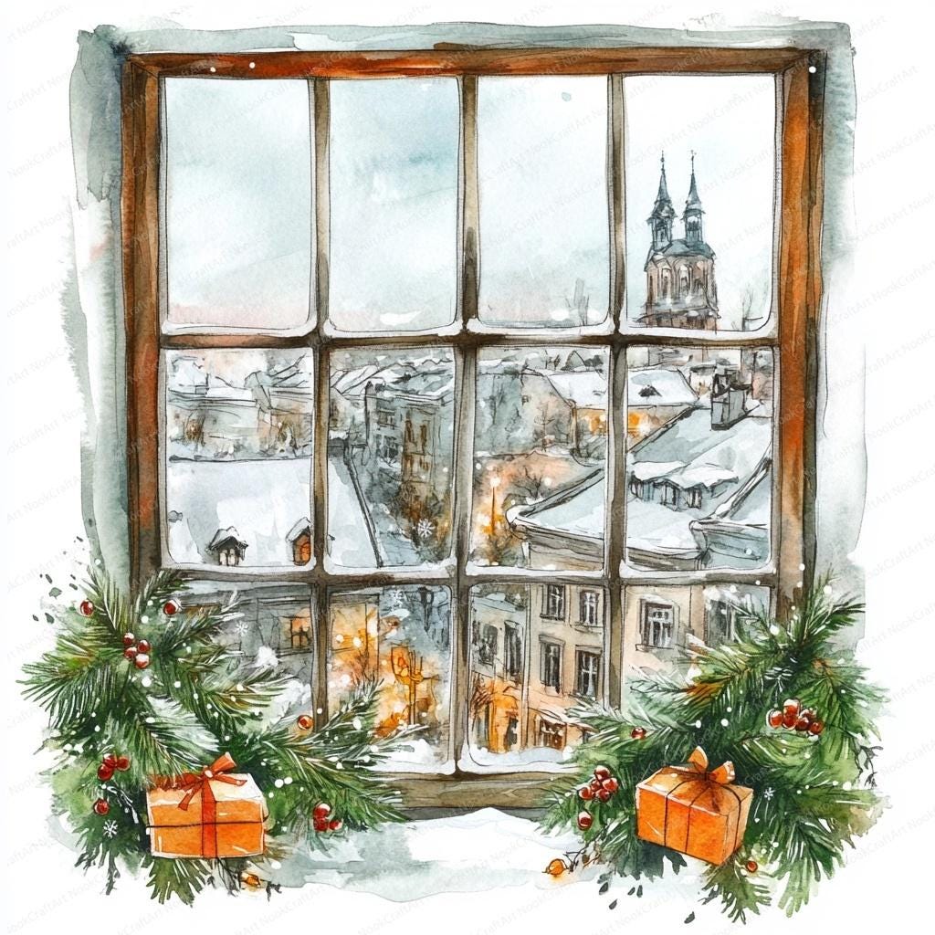 16 Watercolor Christmas Window Clipart | Winter Holidays | Printable ...