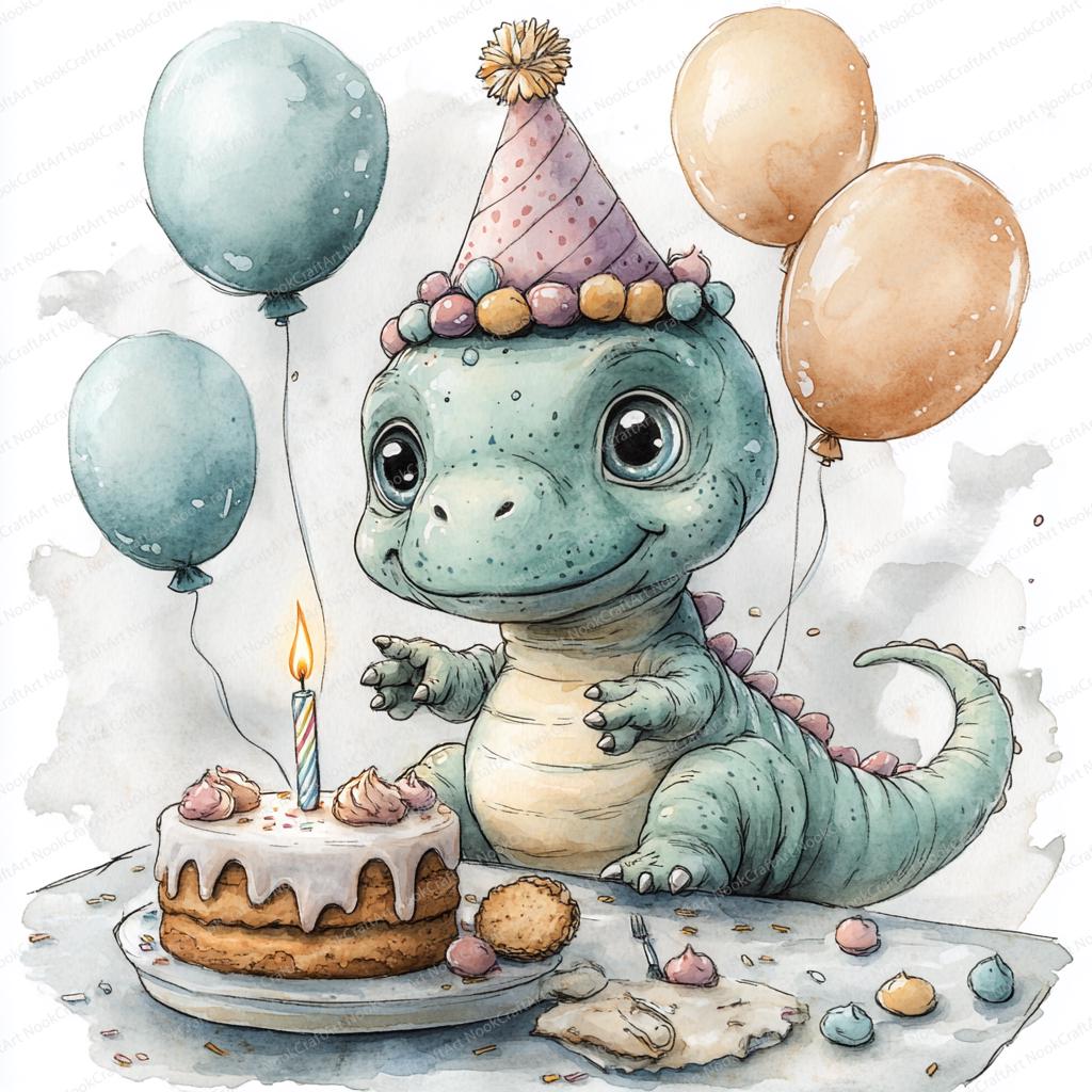 20 Dinosaur Birthday Clipart | Cute Dino With Party Hat | Printable ...