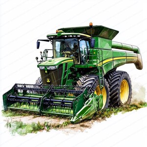 14 Combine Harvester Tractor Clipart | Watercolor Farm Tractor ...