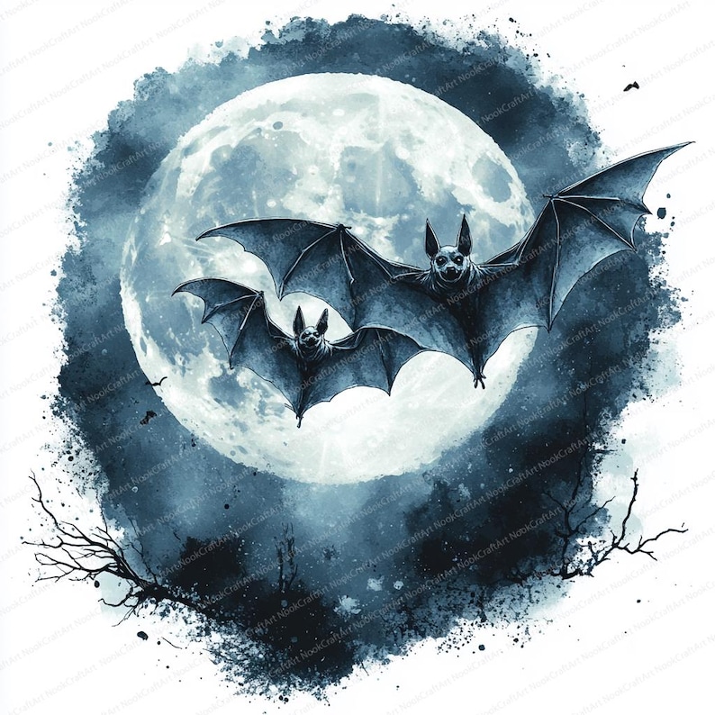 19 Bats Under the Moon Clipart | Enchanted Night Illustrations ...