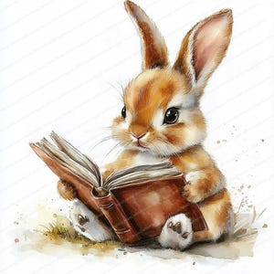 17 Bunny Reading Book Clipart | Cute Bunny Clipart | Printable ...