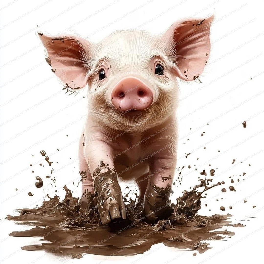 20 Muddy Pig Clipart | Pig in Mud Puddle Art | Cute Farm Animal Digital ...