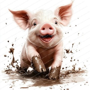 20 Muddy Pig Clipart | Pig in Mud Puddle Art | Cute Farm Animal Digital ...