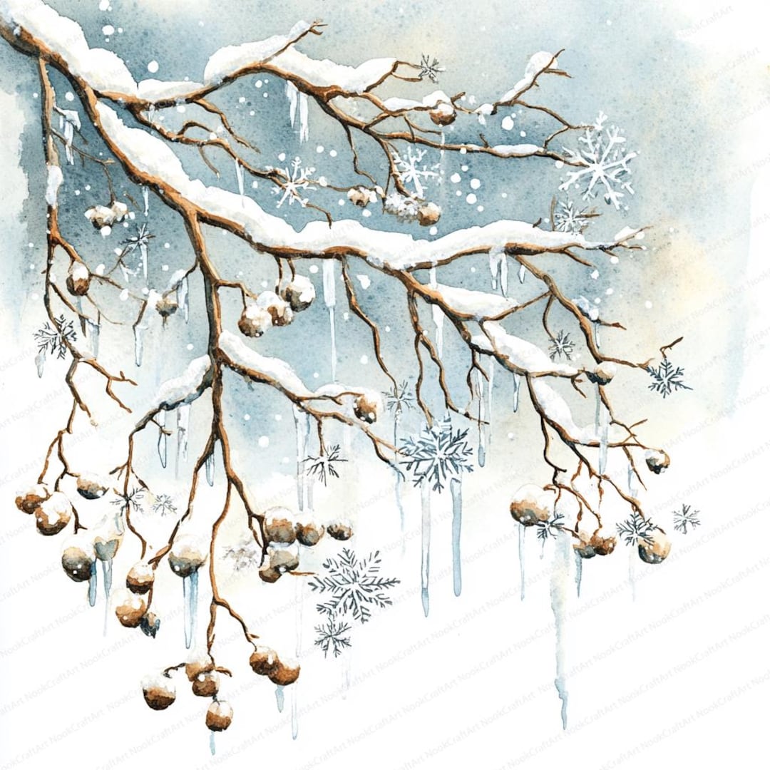 16 Snow Drip Branch Clipart | Winter Tree Snowflakes Design | Printable ...