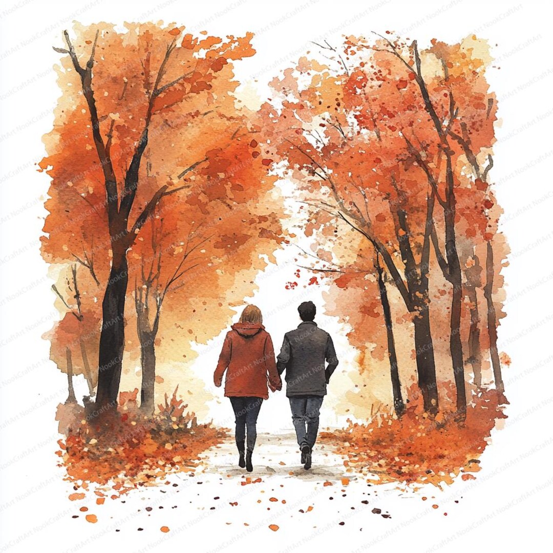 23 Autumn Park Stroll Clipart | Romantic Fall Couple Illustration ...