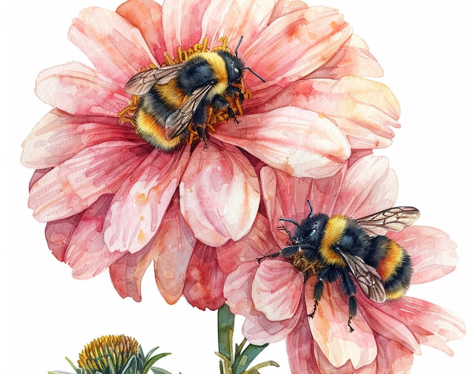 20 Bees and Flowers | Floral Bees Clipart | Printable Watercolor ...