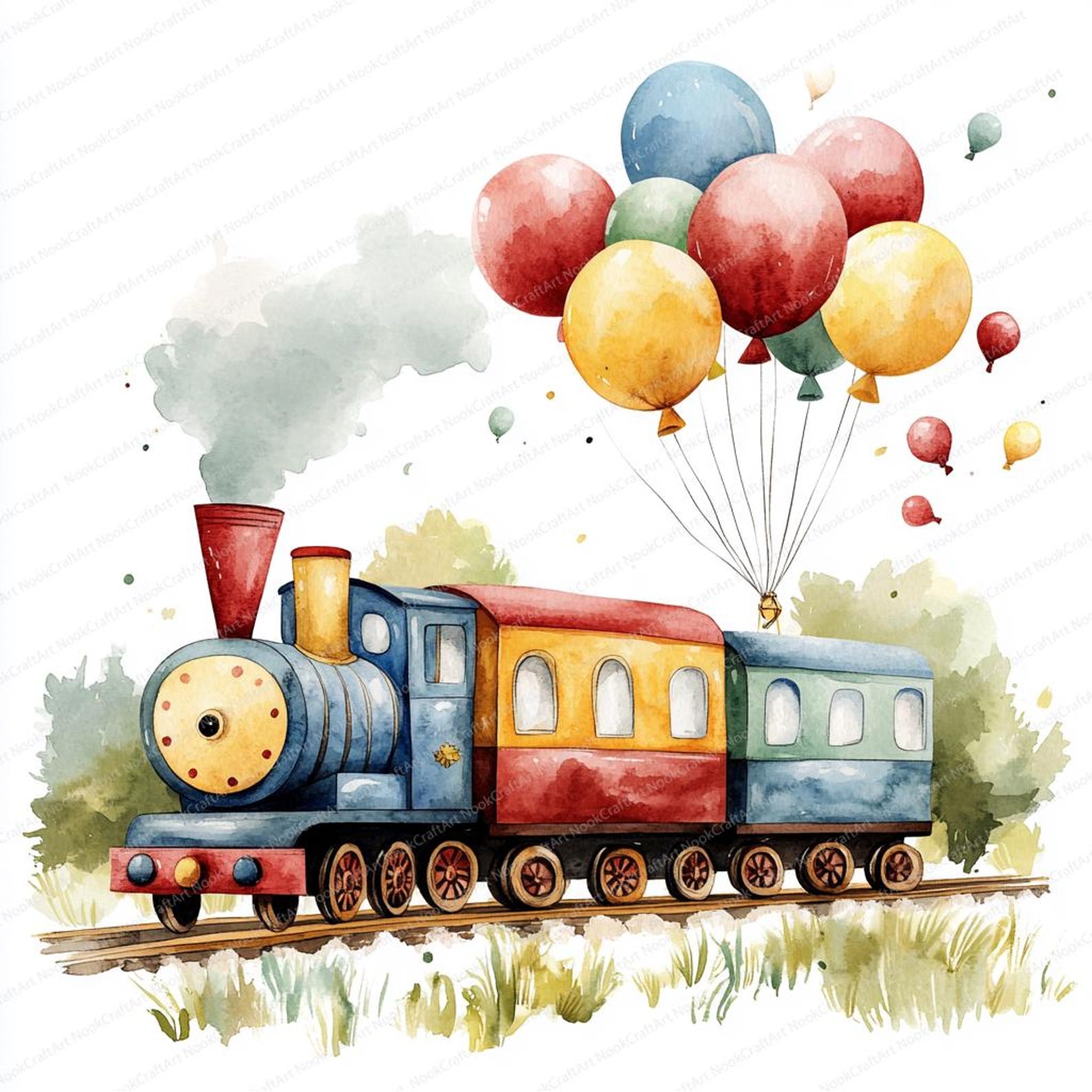 17 Colorful Train Balloon Clipart | Whimsical Steam Engine Art ...
