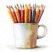 21 Colored Pencils in a Cup Clipart | Vibrant Art Supplies Illustration ...
