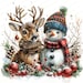 12 Cute Snowmen With Reindeer Clipart Christmas Clipart Printable ...