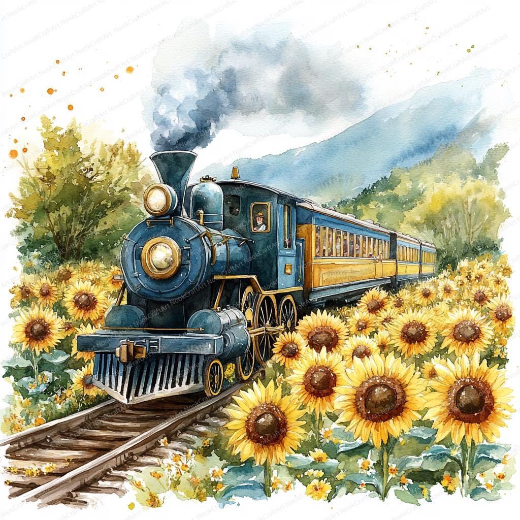 20 Sunflower Field Train Clipart | Whimsical Miniature Journey ...