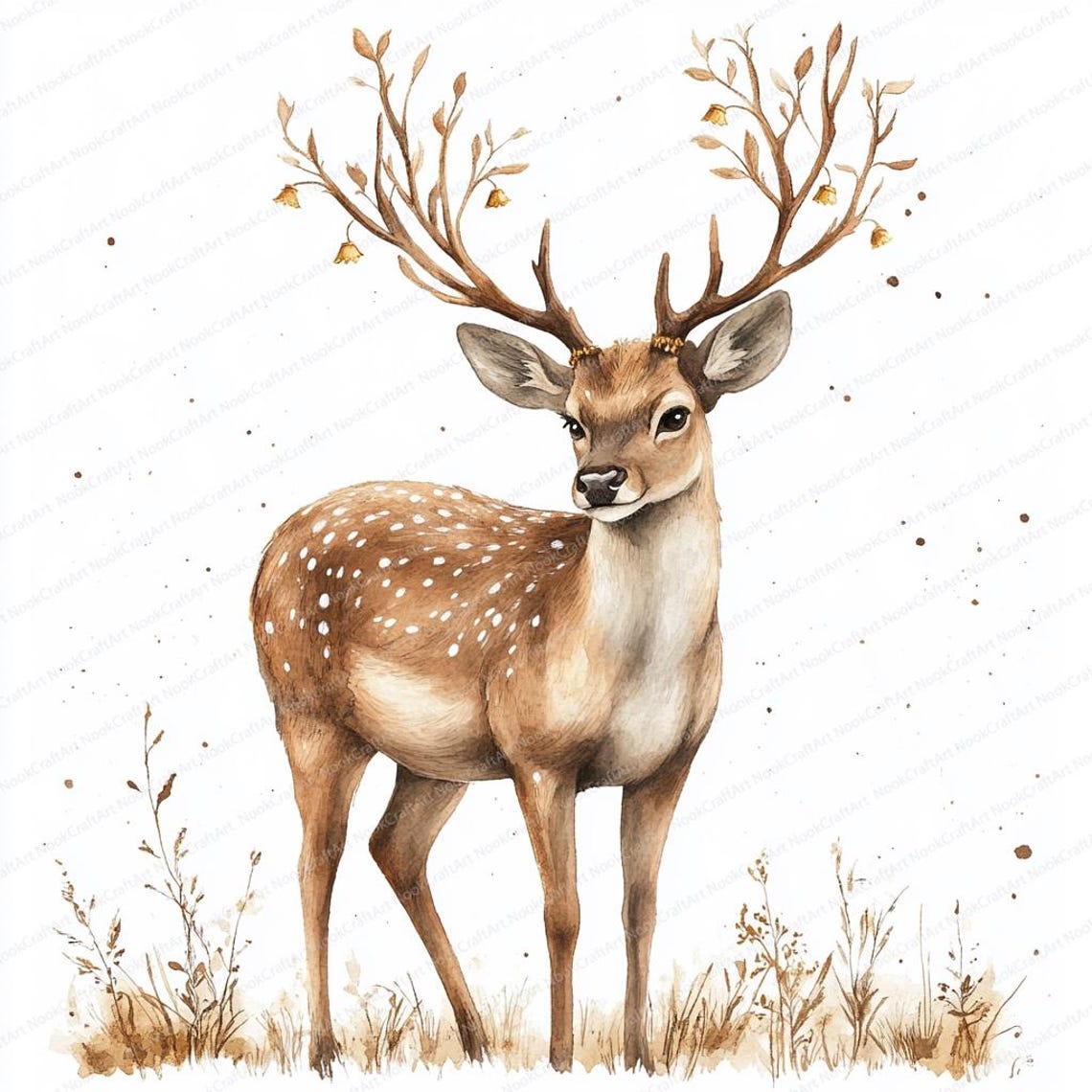 23 Patterned Antler Deer Clipart | Whimsical Holiday Bells Design ...