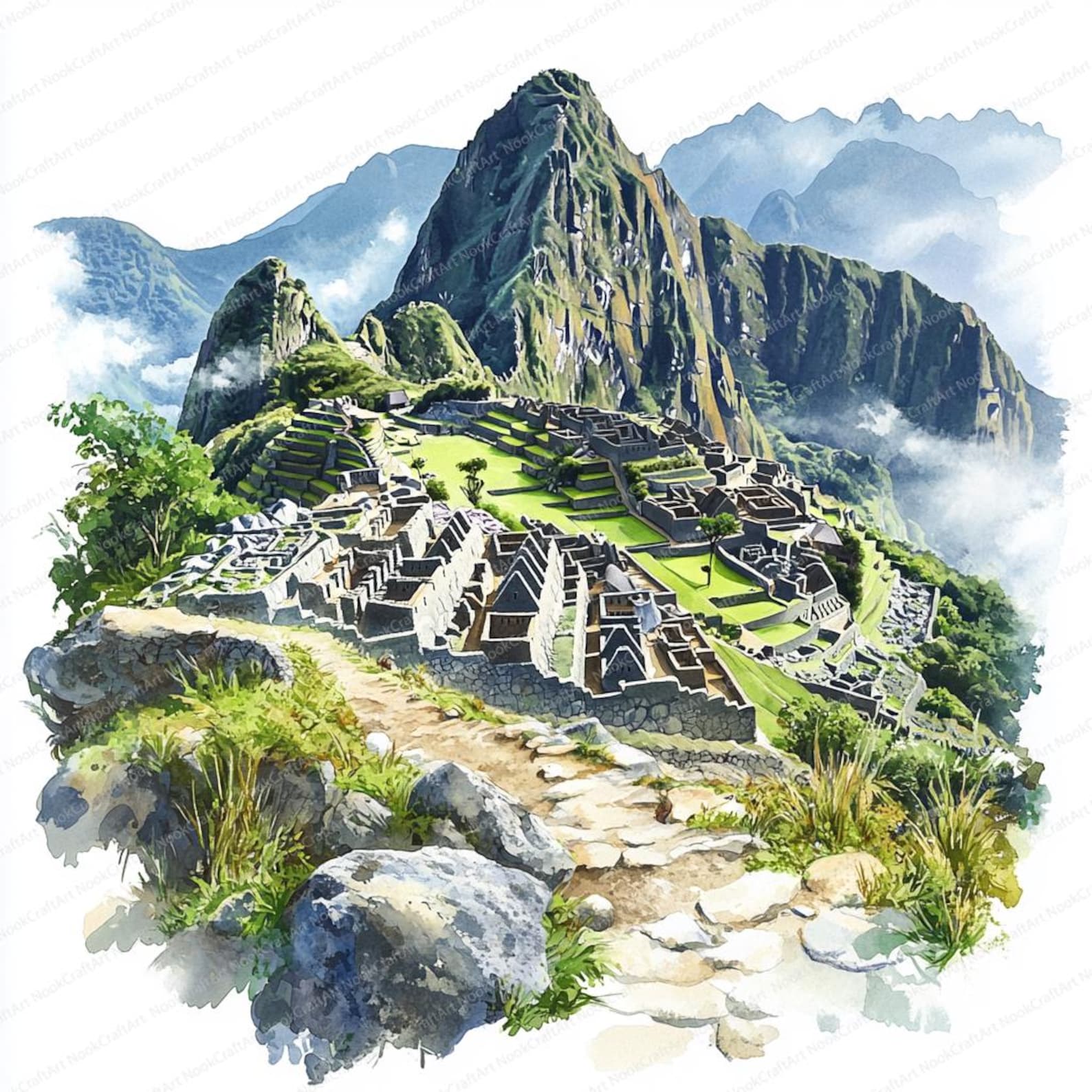 24 Machu Picchu Scenic Clipart | Ancient Incan Ruins Illustration ...