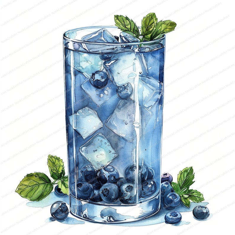 10 Blue Cocktail Clipart Adorable Cocktails Printable Watercolor ...