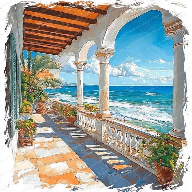18 Veranda With Ocean View Clipart | Coastal Porch Scene | Printable ...