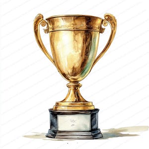 18 Golden Trophy Clipart | Award Cup Clip Art | Printable Watercolor ...