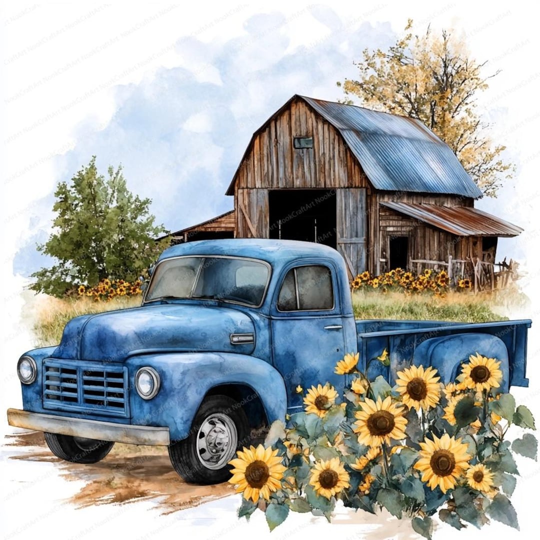 14 Rustic Blue Farm Truck Clipart | Old Farm Truck | Printable ...