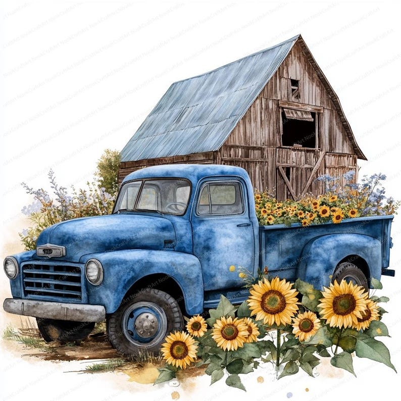 14 Rustic Blue Farm Truck Clipart | Old Farm Truck | Printable ...