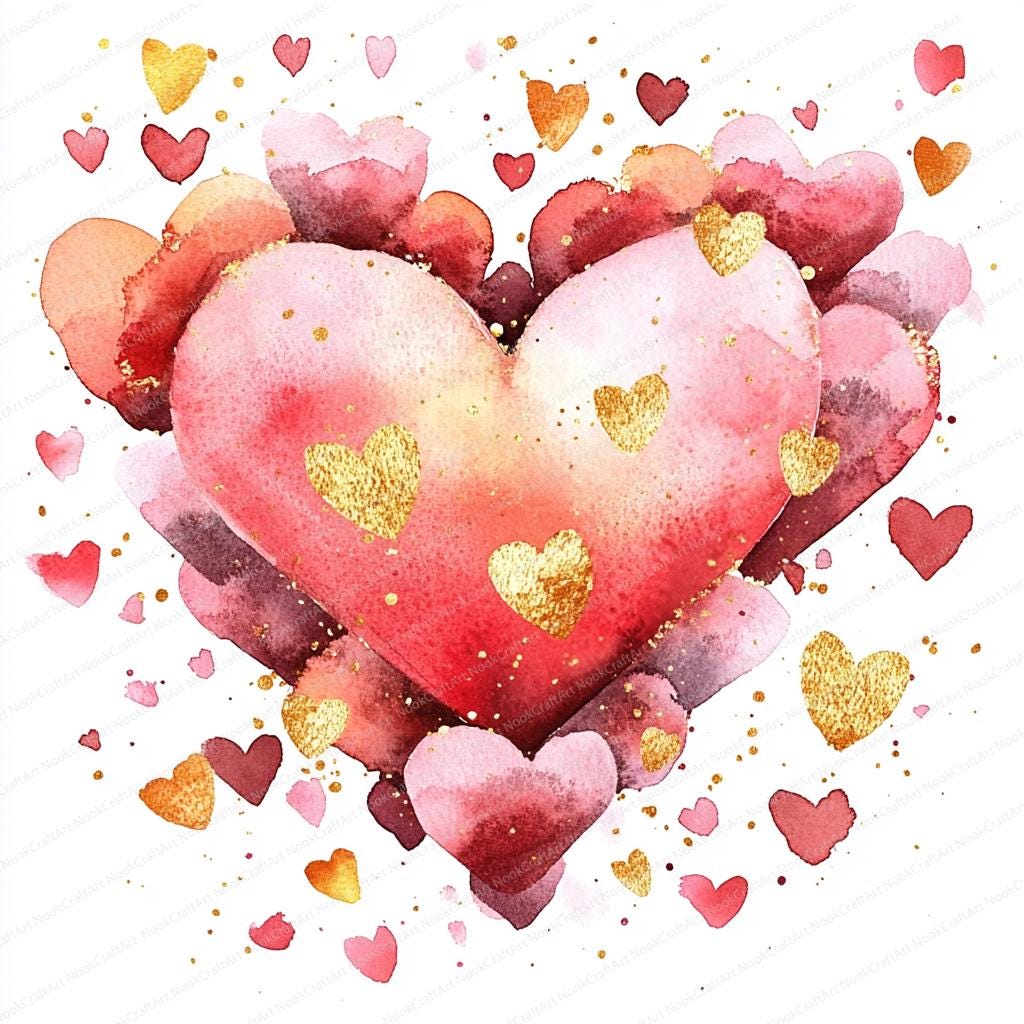 20 Cute Heart Clipart | Valentine’s Day Designs | Digital Watercolor ...