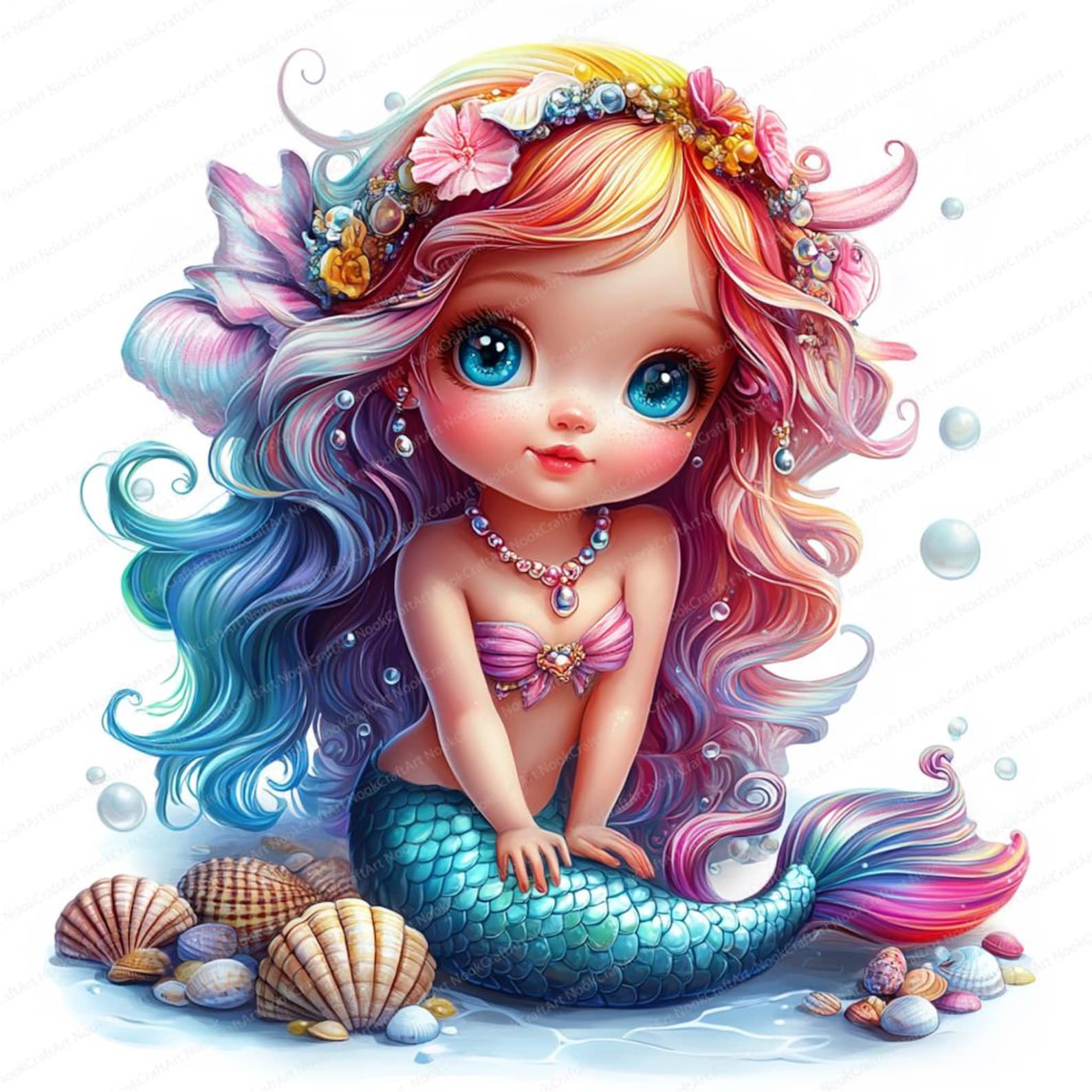 14 Cute Mermaid Clipart Printable Watercolor Clipart High Quality Jpgs ...