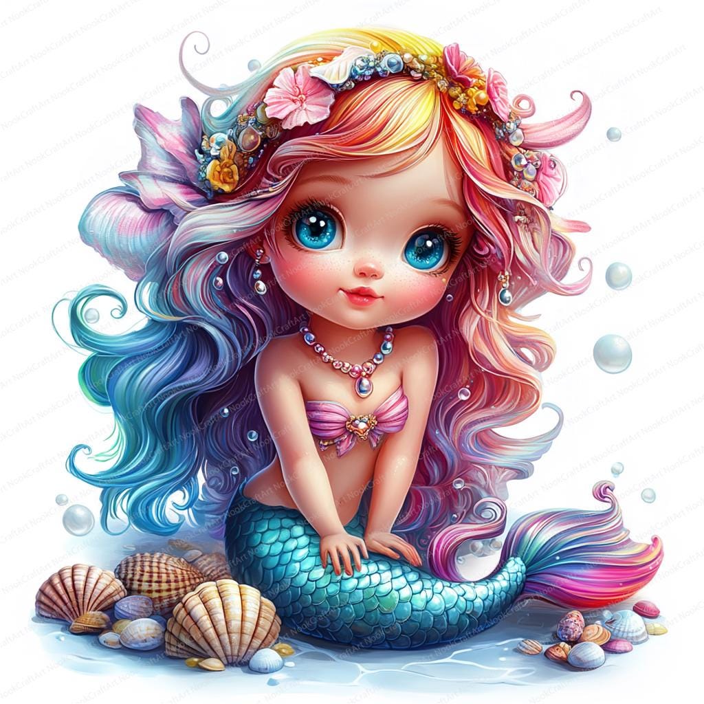 14 Cute Mermaid Clipart | Printable Watercolor Clipart | High Quality ...