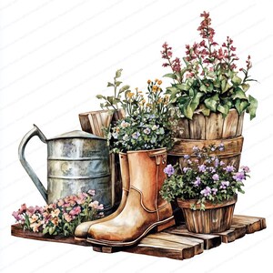 16 Vintage Gardening Tools Clipart | Printable Watercolor Clipart ...