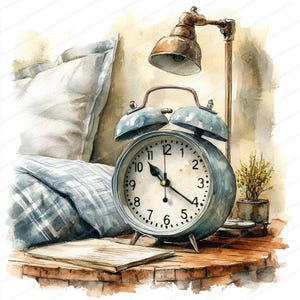 15 Alarm Clock Clipart | Bedroom Nightstand Illustration | Printable ...