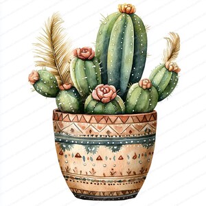 24 Cactus in Boho Painted Pot Clipart | Bohemian Style Plant ...