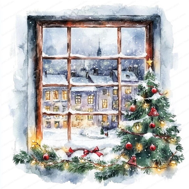 16 Watercolor Christmas Window Clipart | Winter Holidays | Printable ...