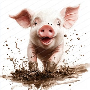 20 Muddy Pig Clipart | Pig in Mud Puddle Art | Cute Farm Animal Digital ...
