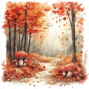 19 Forest Autumn Mushroom Clipart | Fallen Leaves and Nature ...