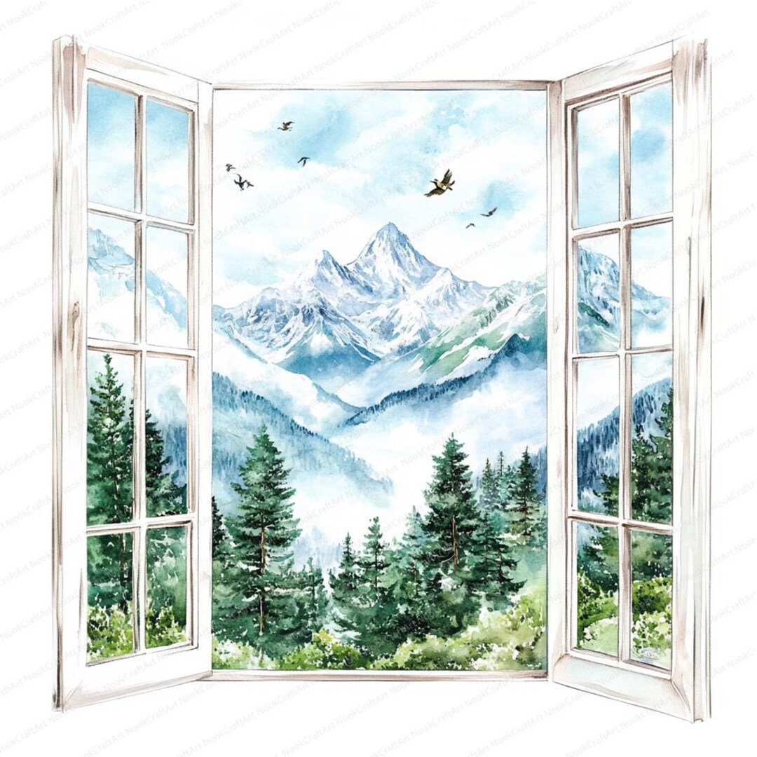 15 Window Mountain View Clipart | Mountain View Through Window Artwork ...